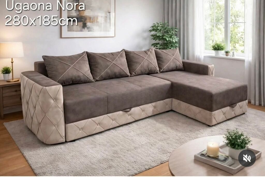 Ugaona garnitura Nora – 280 x 185 cm - Moderni L‑oblik sa desnim