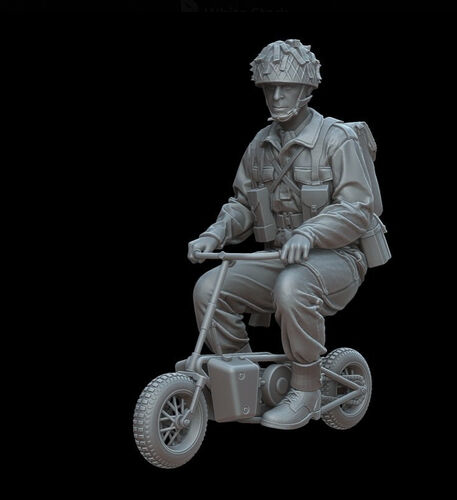 White Stork Miniatures M72026 British WWII Paratrooper riding a Welbike (1 Figure / 3D-Printed)