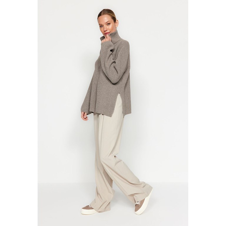 Trendyol Mink More Sustainable Wide Pattern Knitted Sweater