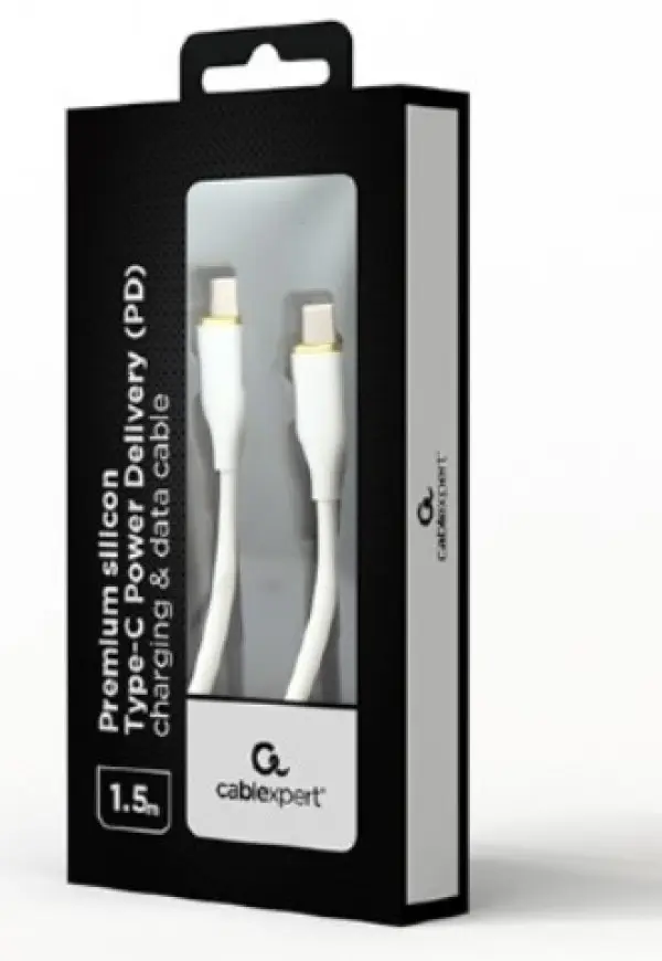 GEMBIRD Premium silikonski Type-C PD kabl za punjenje i prenos podataka CC-USB2S-CMCM-1.5M-W, 60 W, 1.5 m, Beli