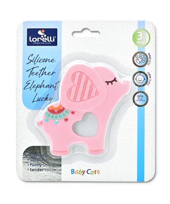 LORELLI Silikonska glodalica za bebe Elephant Lucky, Roze
