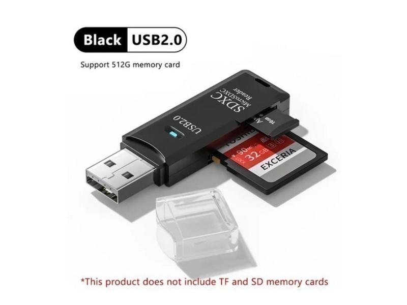 Citac Micro i SD kartica. Crni. 2 u 1 Novo