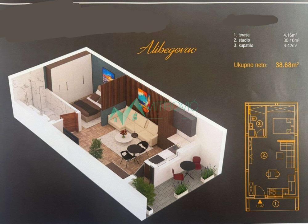 Dvosoban stan na prodaju, 39m2, 55.000€