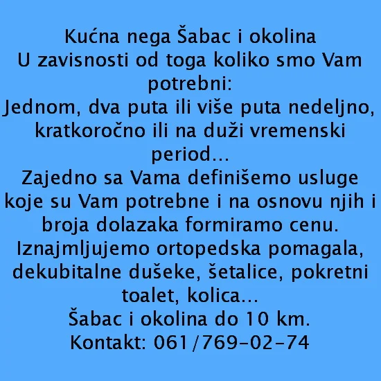 Kućna nega Šabac i okolina