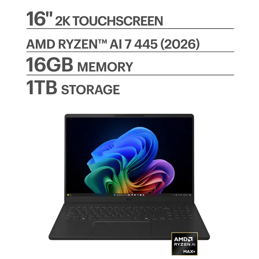 LG - GRAM BOOK 16" 120HZ TOUCH-SCREEN LAPTOP WUXGA AMD RYZEN AI 7 445 PROCESSOR WITH 16GB RAM - 1TB SSD - TITAN BLACK