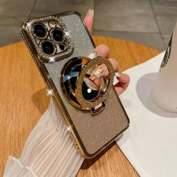 IPHONE 15 PRO MAX GLAM MAGNETIC HYBRID CASE W. MIRROR - GOLD