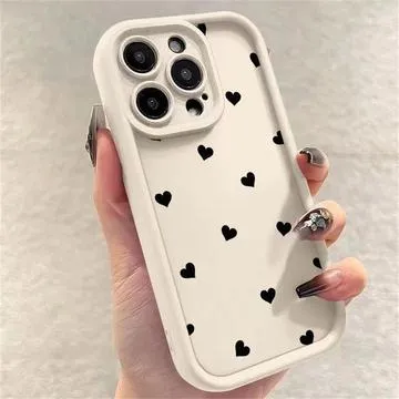 IPHONE 15 PRO MAX HEART PATTERN SHOCKPROOF TPU CASE WITH RAISED EDGES - WHITE