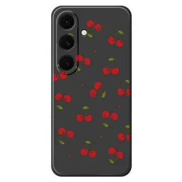 SAMSUNG GALAXY S25 FE CHERRY PATTERN TPU CASE - BLACK