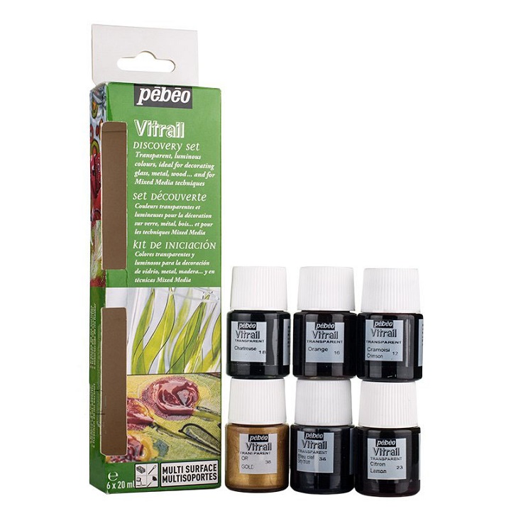 Boje za staklo Pebeo Vitrail Discovery set / 6 x 20 ml