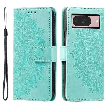 GOOGLE PIXEL 11 MANDALA WALLET CASE WITH WRIST STRAP - MINT GREEN