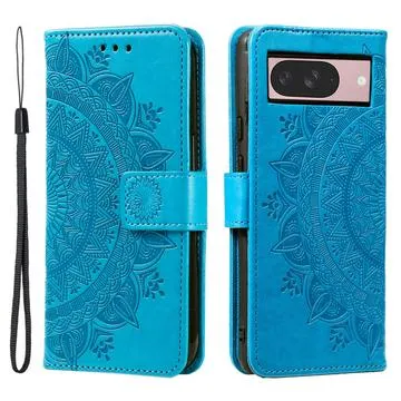 GOOGLE PIXEL 11 MANDALA WALLET CASE WITH WRIST STRAP - BLUE