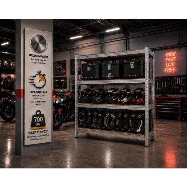 eHomeStorage Garažna metalna polica na 4 nivoa 160x160x40cm
