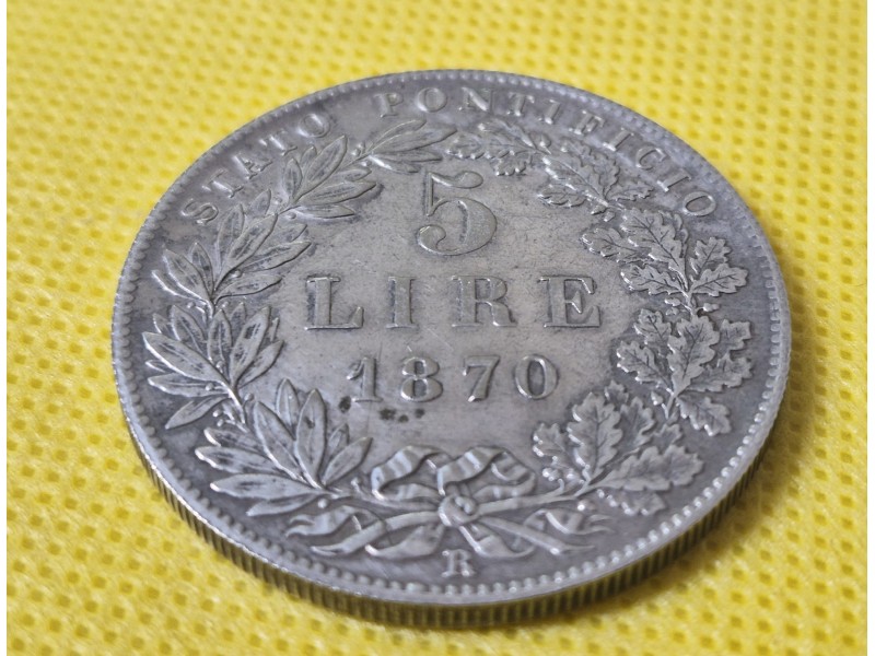 Italija - 5 Lira, 1870. ::Stato Pontificio::
