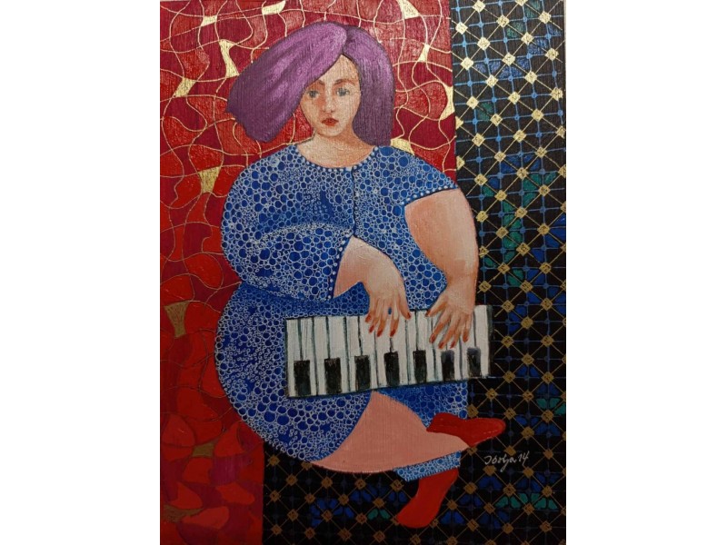 Žena sa klavijaturom, ulje 25x19