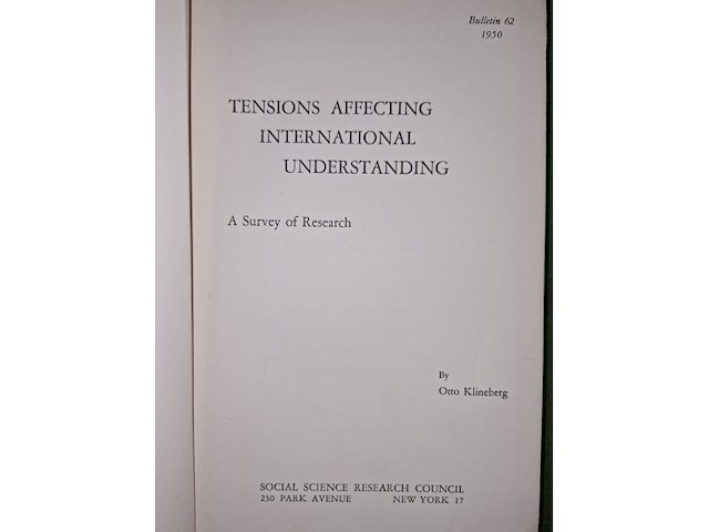 Klineberg, Tensions affecting international understandi