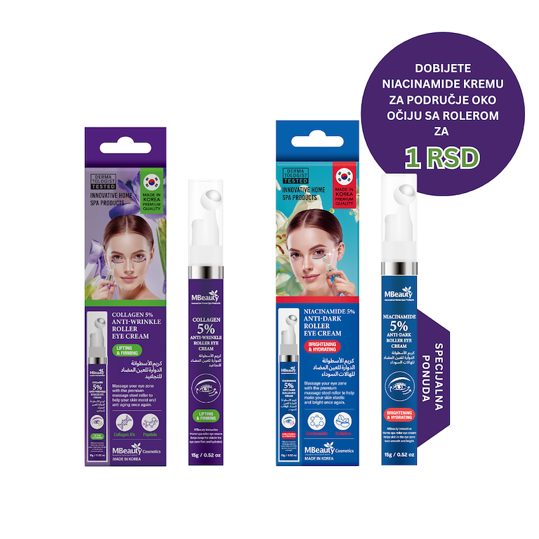 MBeauty Collagen 5% krema za područje oko očiju sa rolerom + Niacinamide 5% krema za područje oko očiju sa rolerom