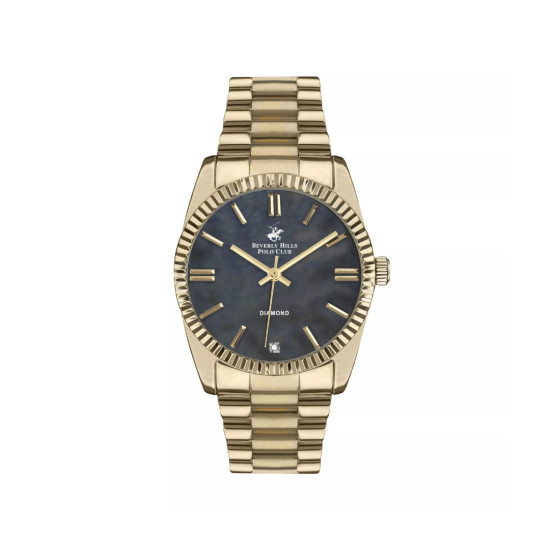 Beverly Hills Polo Club BP3172C.160 Ženski sat Gold Tone Stainless Steel Diamond Black Mother of Pearl Dial 35mm