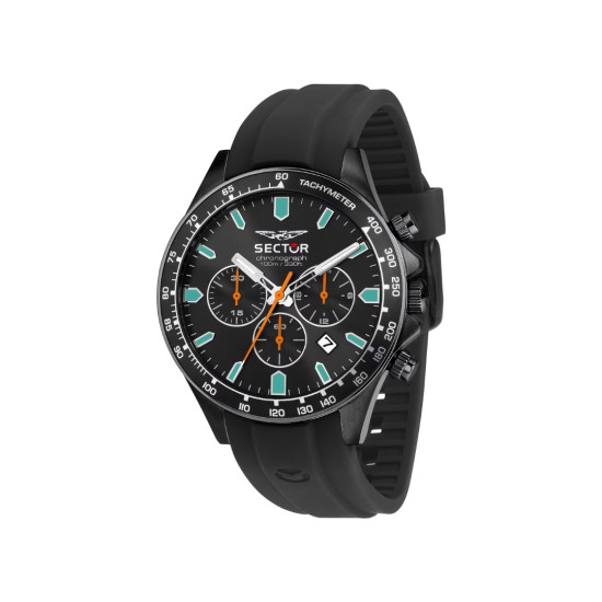 Sector R3271661033 muški sat Black Sport 43mm Chronograph Series 230 Tachymeter Orange and Blue Detail 10ATM