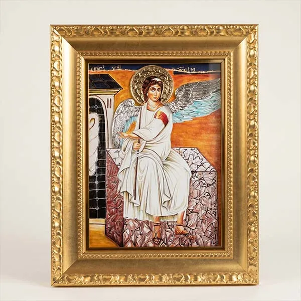 Ikona Beli Andjeo Pozlata U Drvenom Ramu 41x33 cm
