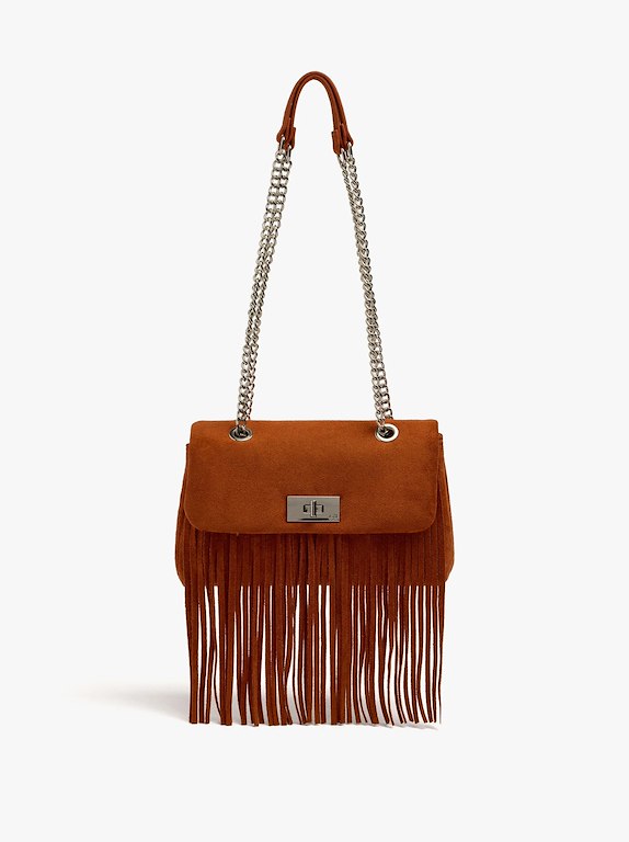 SHOULDER BAG WITH FLAP AND LONG FRINGES