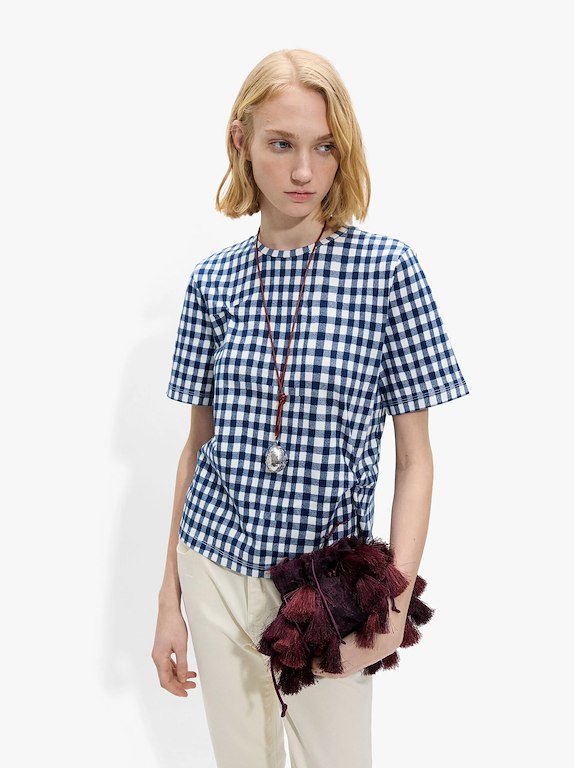 COTTON T-SHIRT WITH VICHY SQUARES 100%