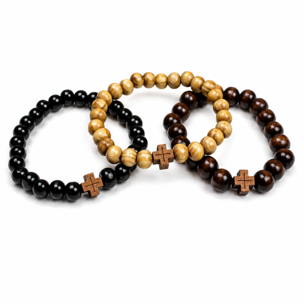 Orthodox Bracelet with Wooden Beads and Cross