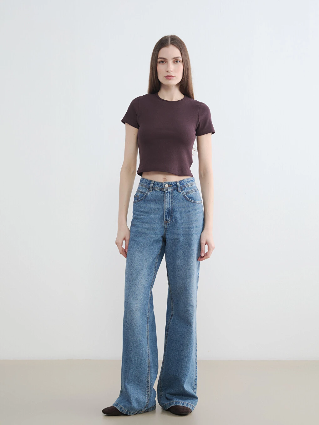 LC WAIKIKI Okrugli Izrez Rebrasto Ženski Crop Top
