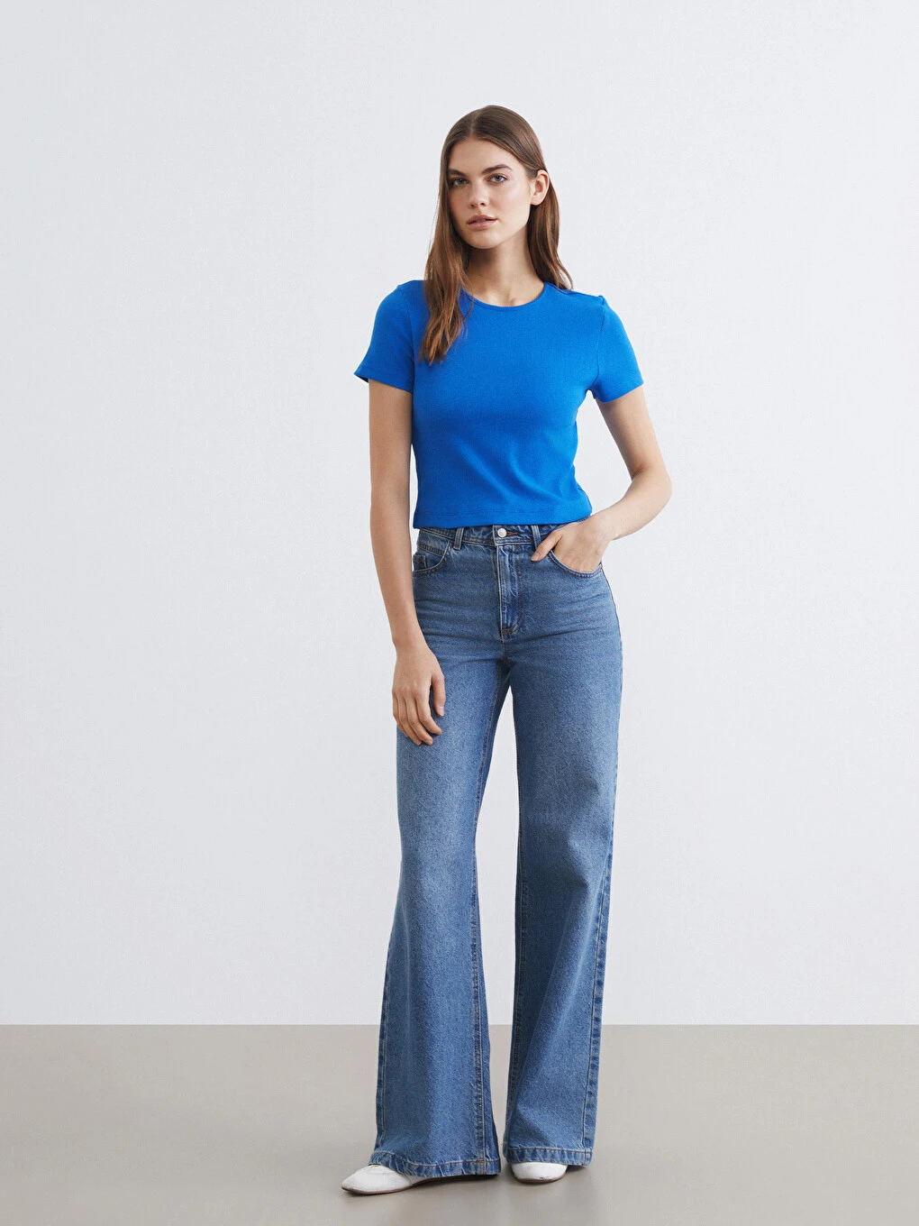 LC WAIKIKI Okrugli Izrez Rebrasto Ženski Crop Top