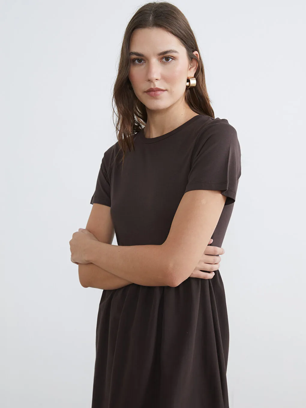 LCW Comfort Midi Haljina Sa Strukiranim Strukom