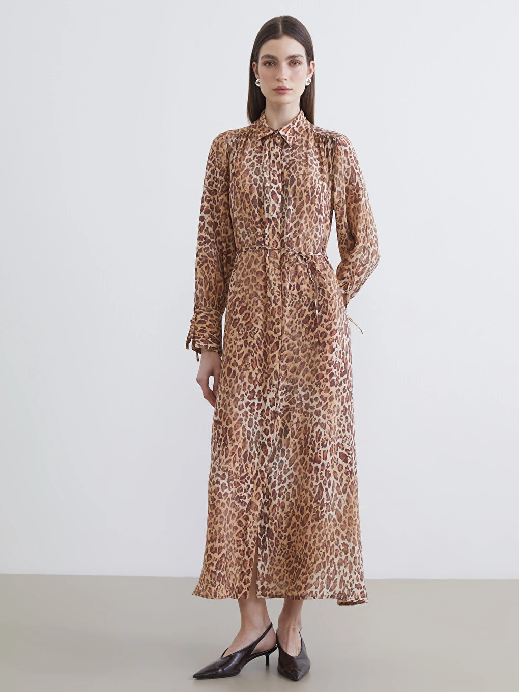 LCW Modest Haljina Košulja Od Modala Sa Leopard Printom