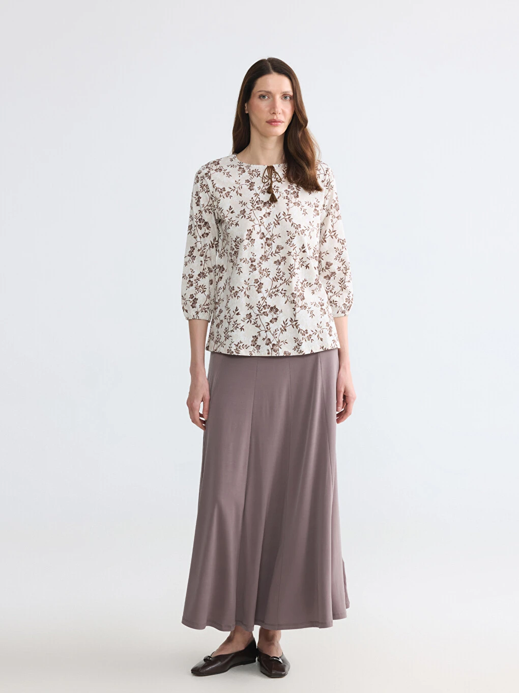 LCW Grace Bluza Sa Cvetnim Dezenom I Kragnom Na Vezivanje