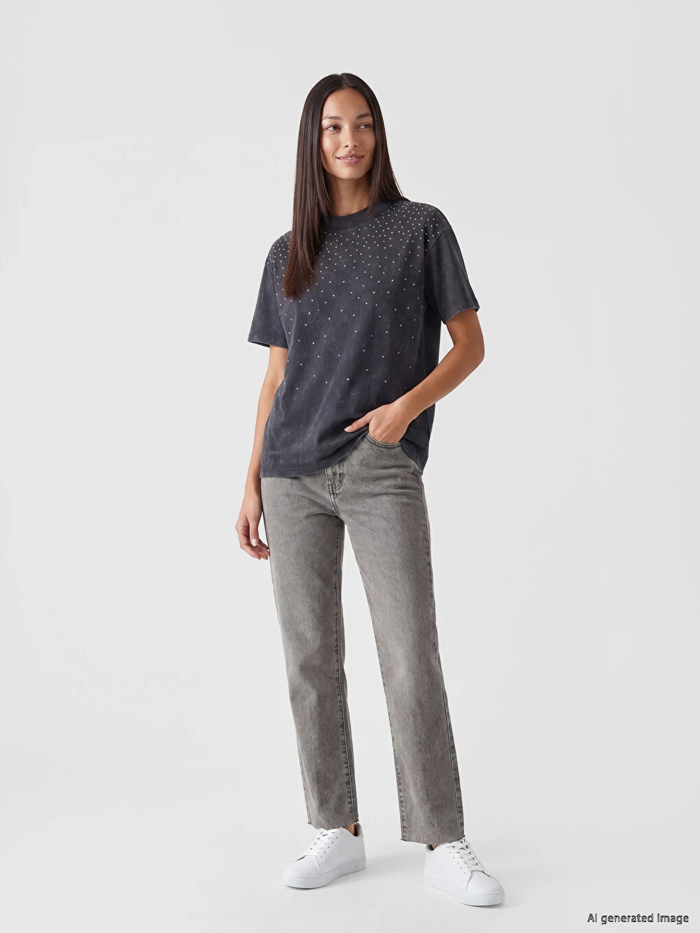 LCW Modest Bluza Sa Okruglim Izrezom Ukrašena Cirkonima