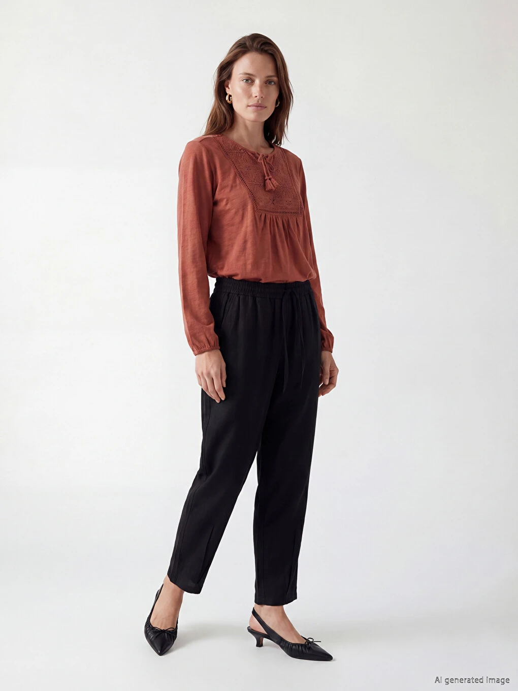 LCW Grace Bluza Sa Kragnom Na Vezanje I Vezom