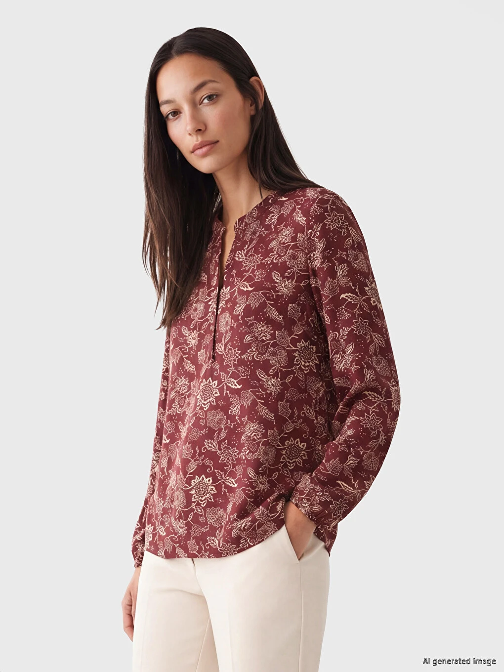LCW Grace Bluza Sa Kragnom Na Vezanje I Uzorkom