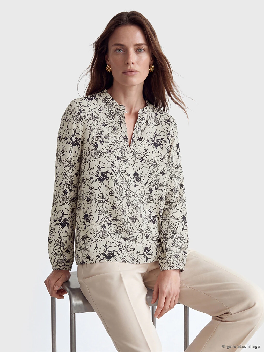 LCW Grace Bluza Sa Cvetnim Dezenom I Kragnom Na Vezivanje