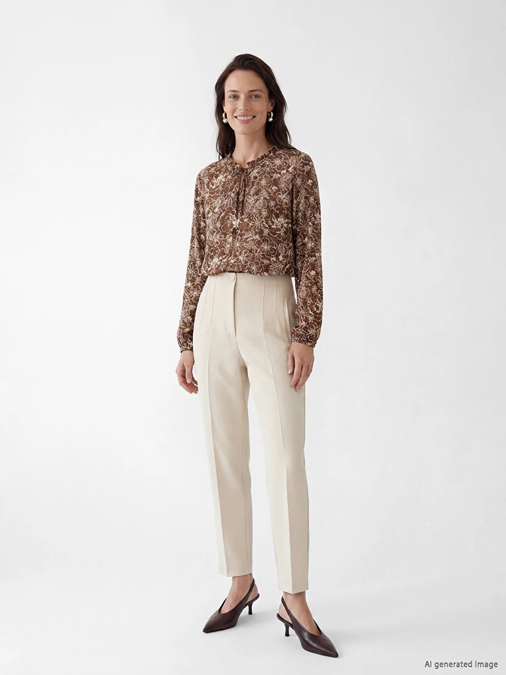 LCW Grace Bluza Sa Cvetnim Dezenom I Kragnom Na Vezivanje