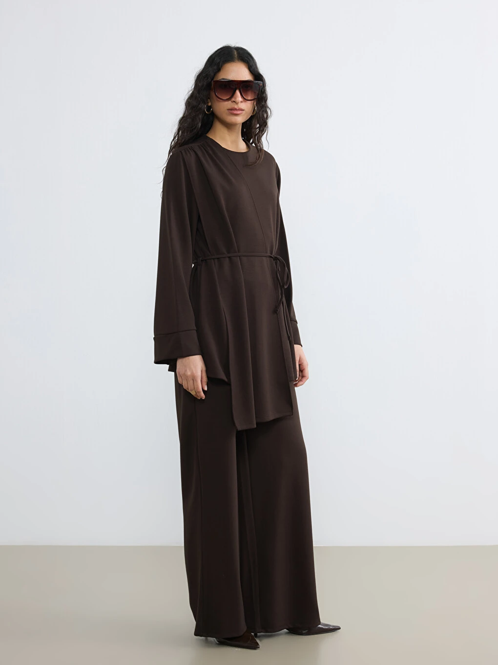 LCW Modest Bluza Sa Okruglim Izrezom, Pojasom I Elastičnim Naborima