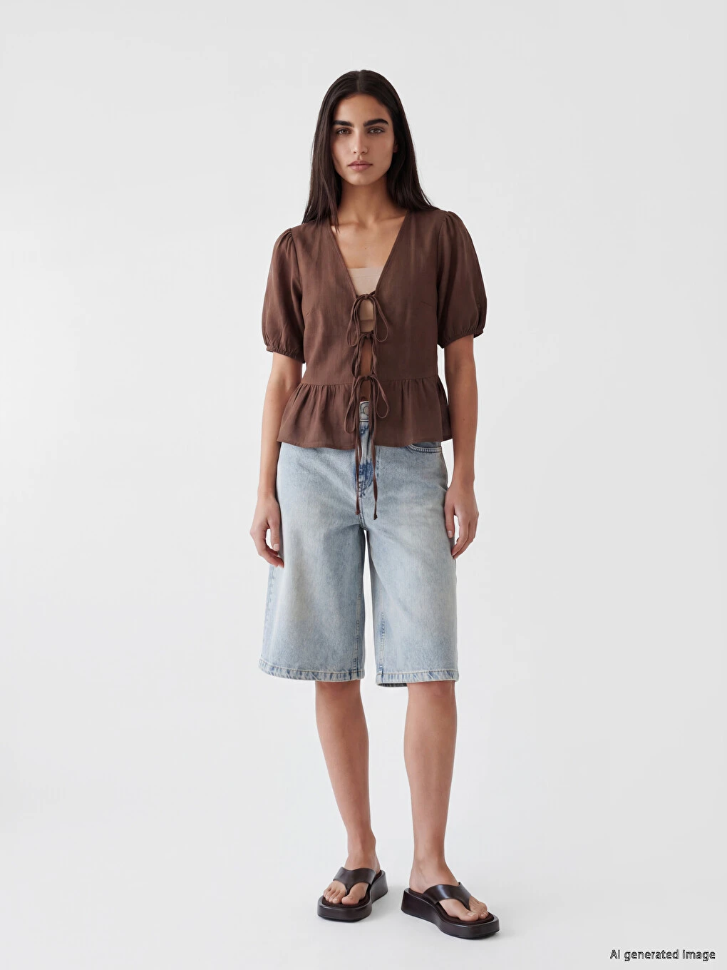 LCW Vision Bluza Sa V Izrezom I Puf Rukavima