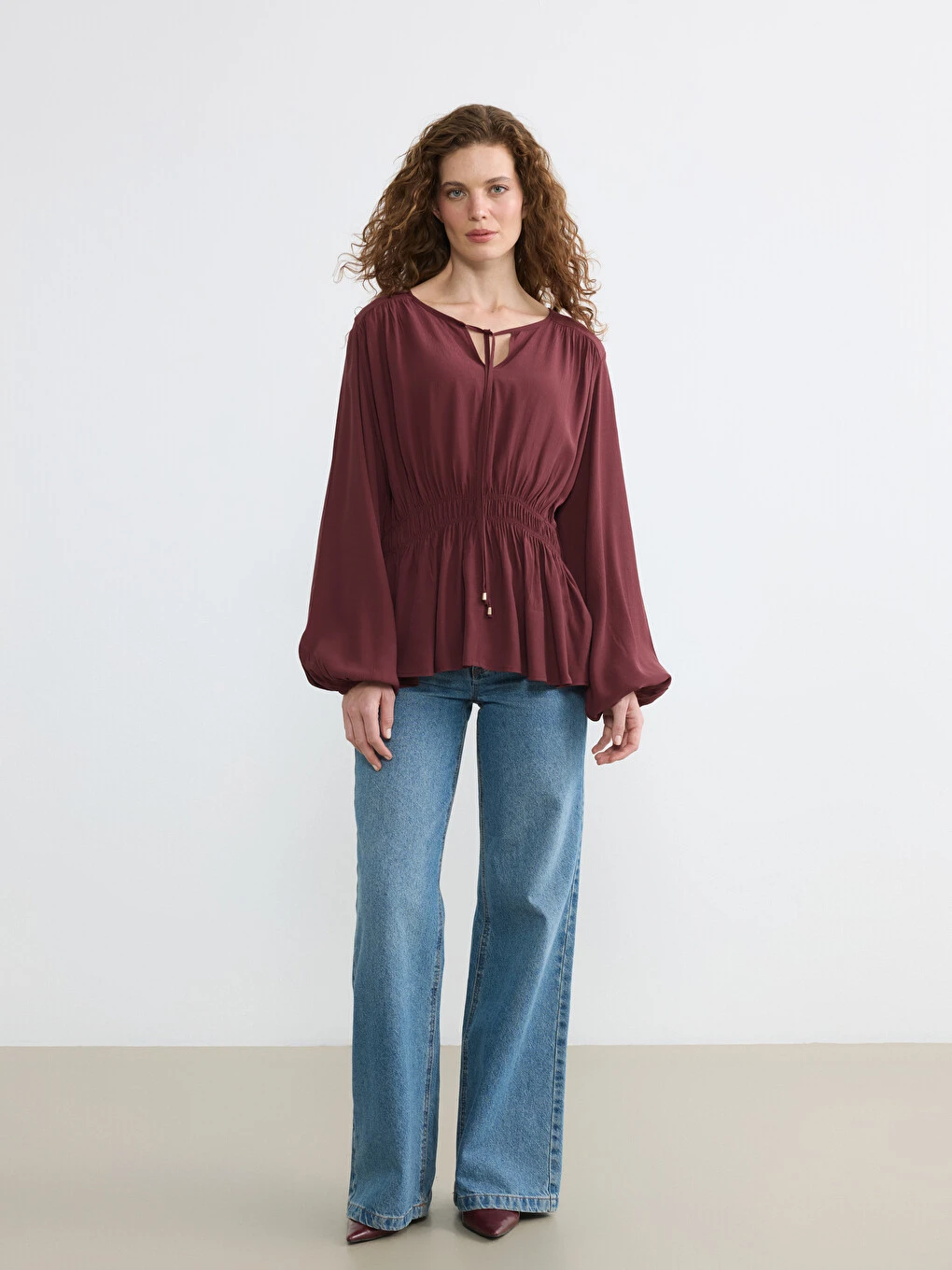 LCW EVERYDAY Bluza Sa Kragnom Na Vezanje I Elastičnim Naborima