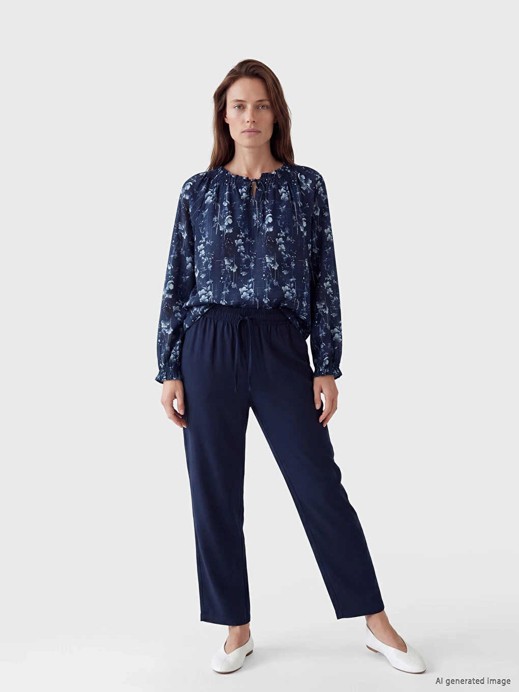 LCW Grace Bluza Sa Cvetnim Dezenom, Karnerima I Kragnom Na Vezivanje