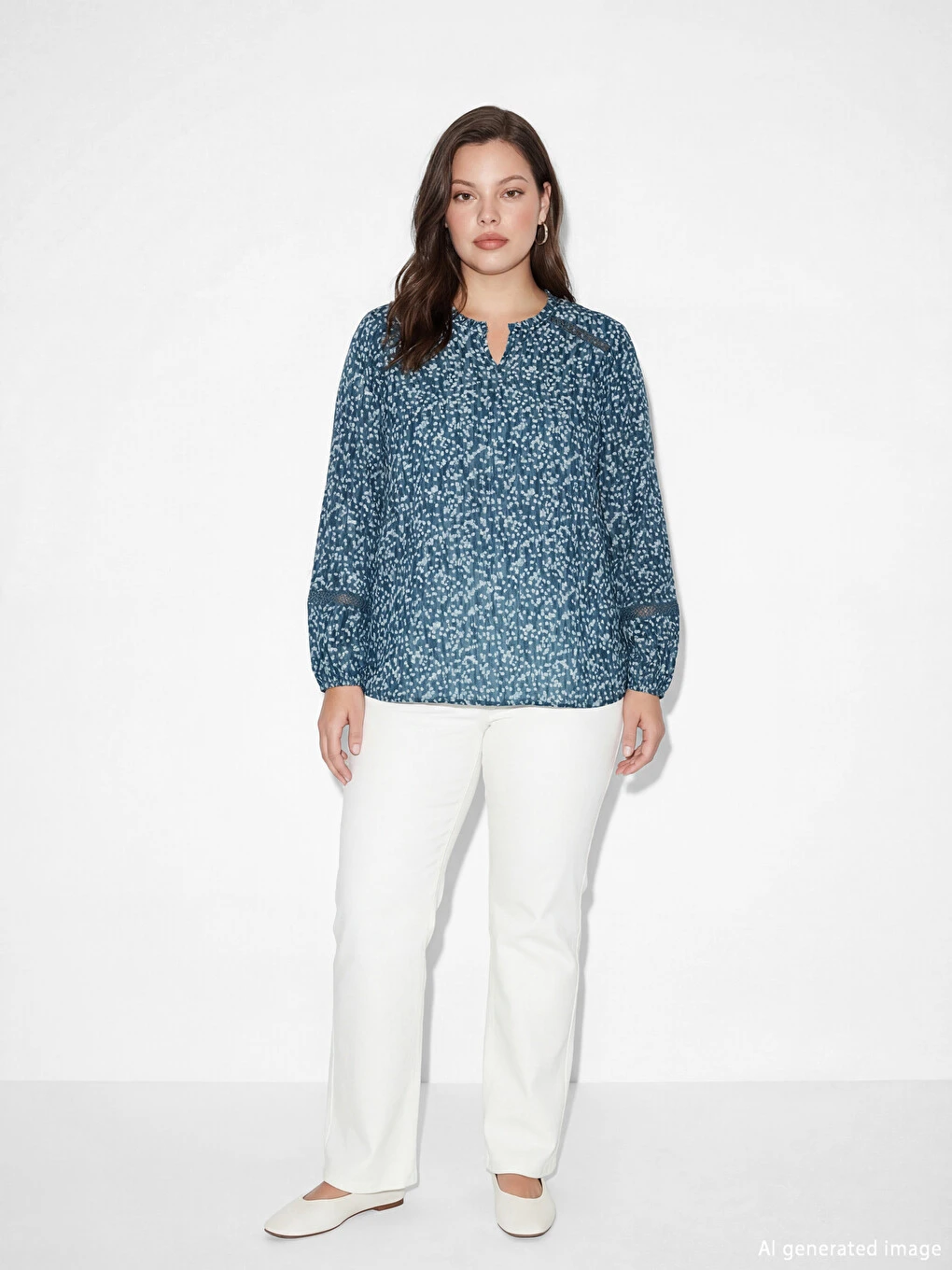 LCW Grace Bluza Sa Faltama, Okruglog Izreza, Sa Uzorkom