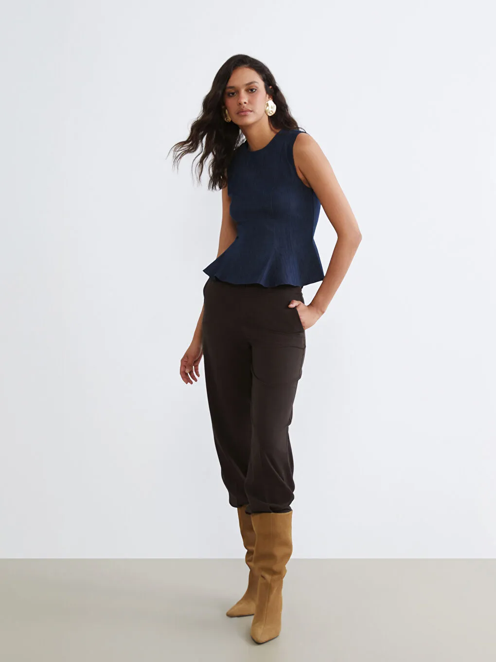 LCW Vision Denim Bluza Sa Peplum Krojem I Okruglim Izrezom.