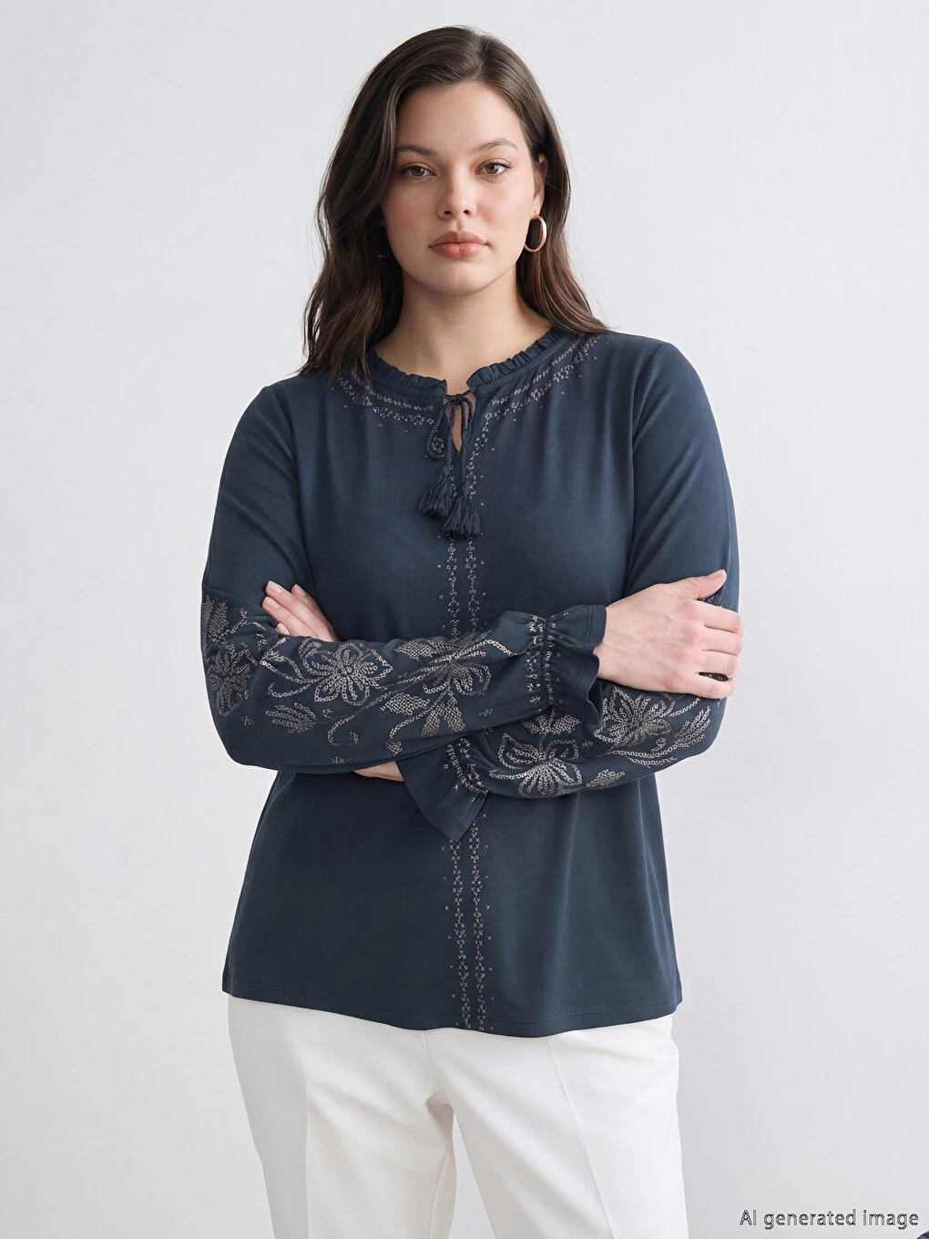 LCW Grace Bluza Sa Kragnom Na Vezanje Sa Naborima I Šarama