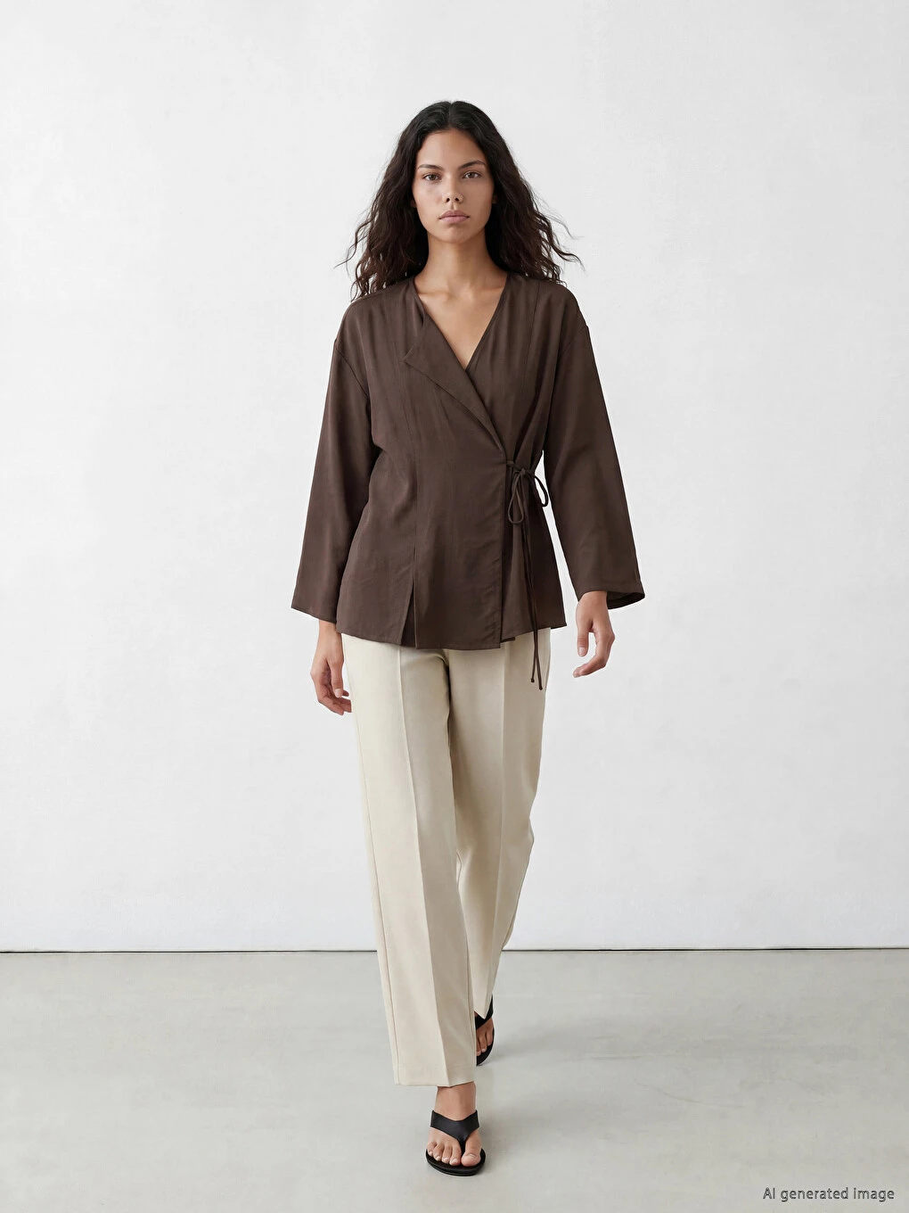 LCW Modest Ženski Kimono Sa V Izrezom Od Modal Mešavine