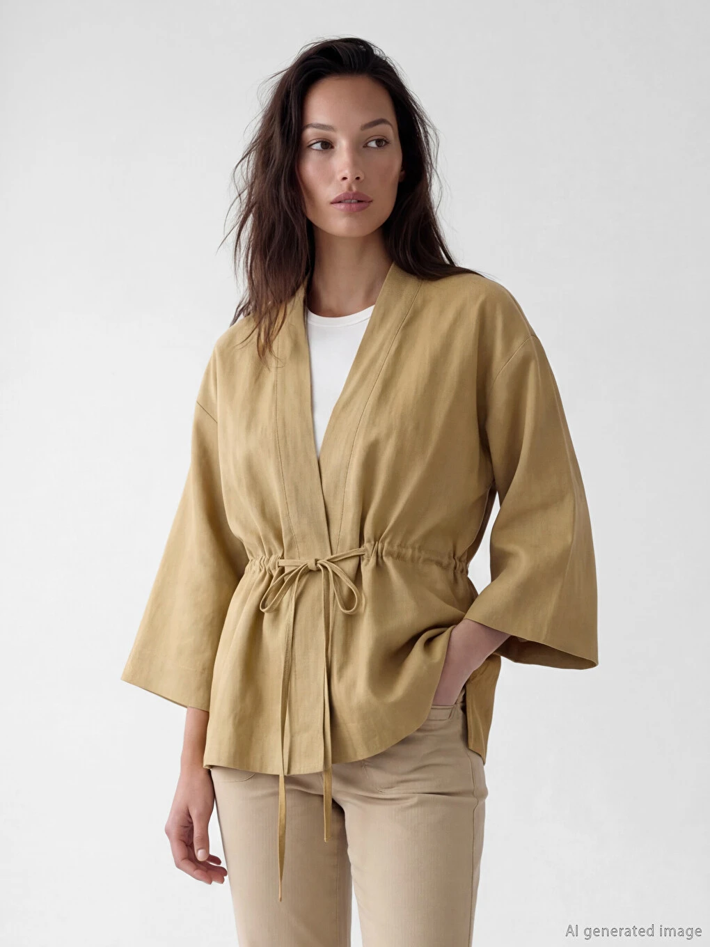 LCW EVERYDAY Ženski Kimono Od Mešavine Lana Sa Šal Kragnom