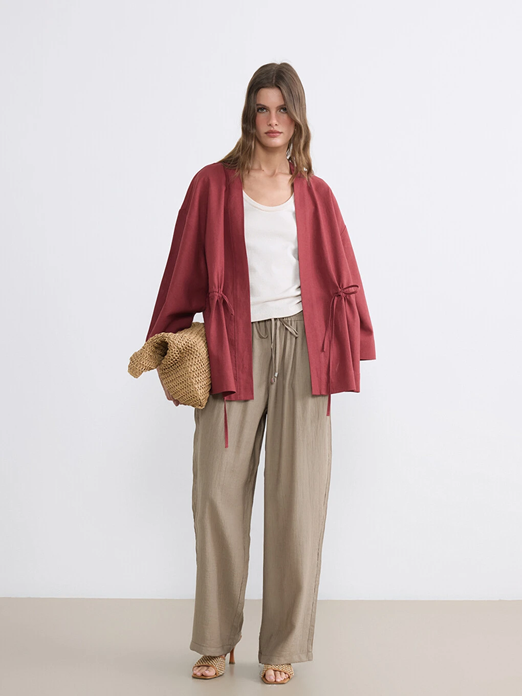 LCW EVERYDAY Ženski Kimono Od Mešavine Lana Sa Šal Kragnom