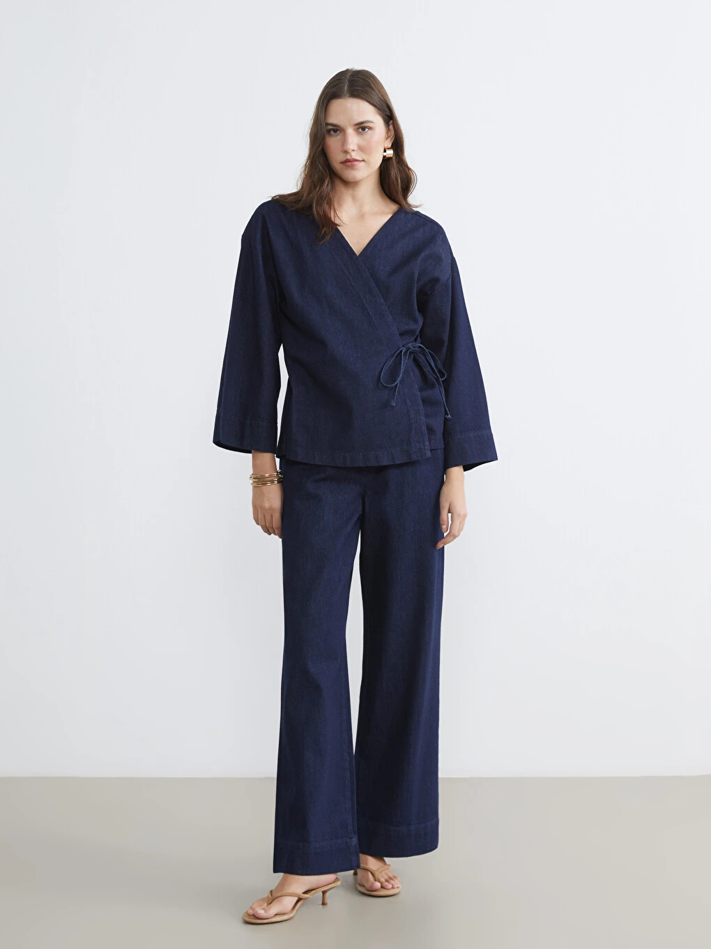 LCW Comfort Ženski Kimono Od Teksasa Sa Preklopom Napred