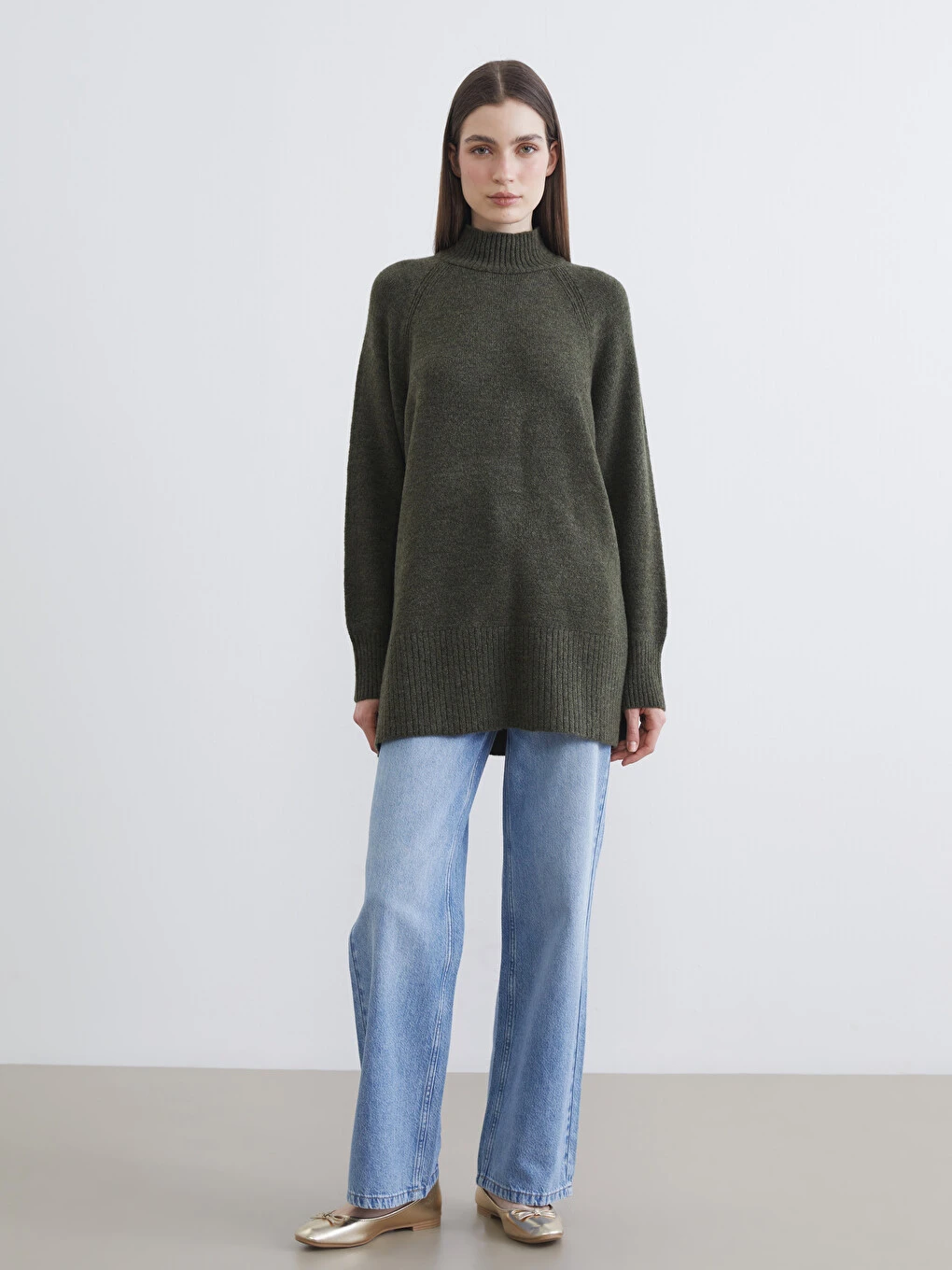 LCW Modest Ženska Oversized Pletena Tunika Sa Kragnom U Stilu Ribarske Rebraste Pletenice.