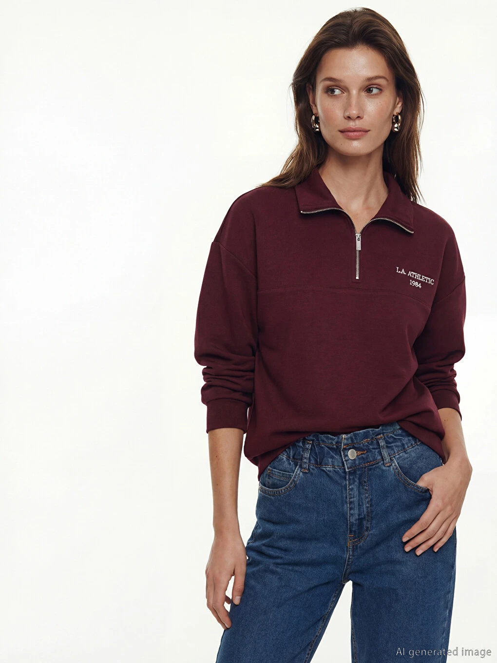 LCW Modest Vezeni Mekani Oversize Ženski Dukserica Tunika