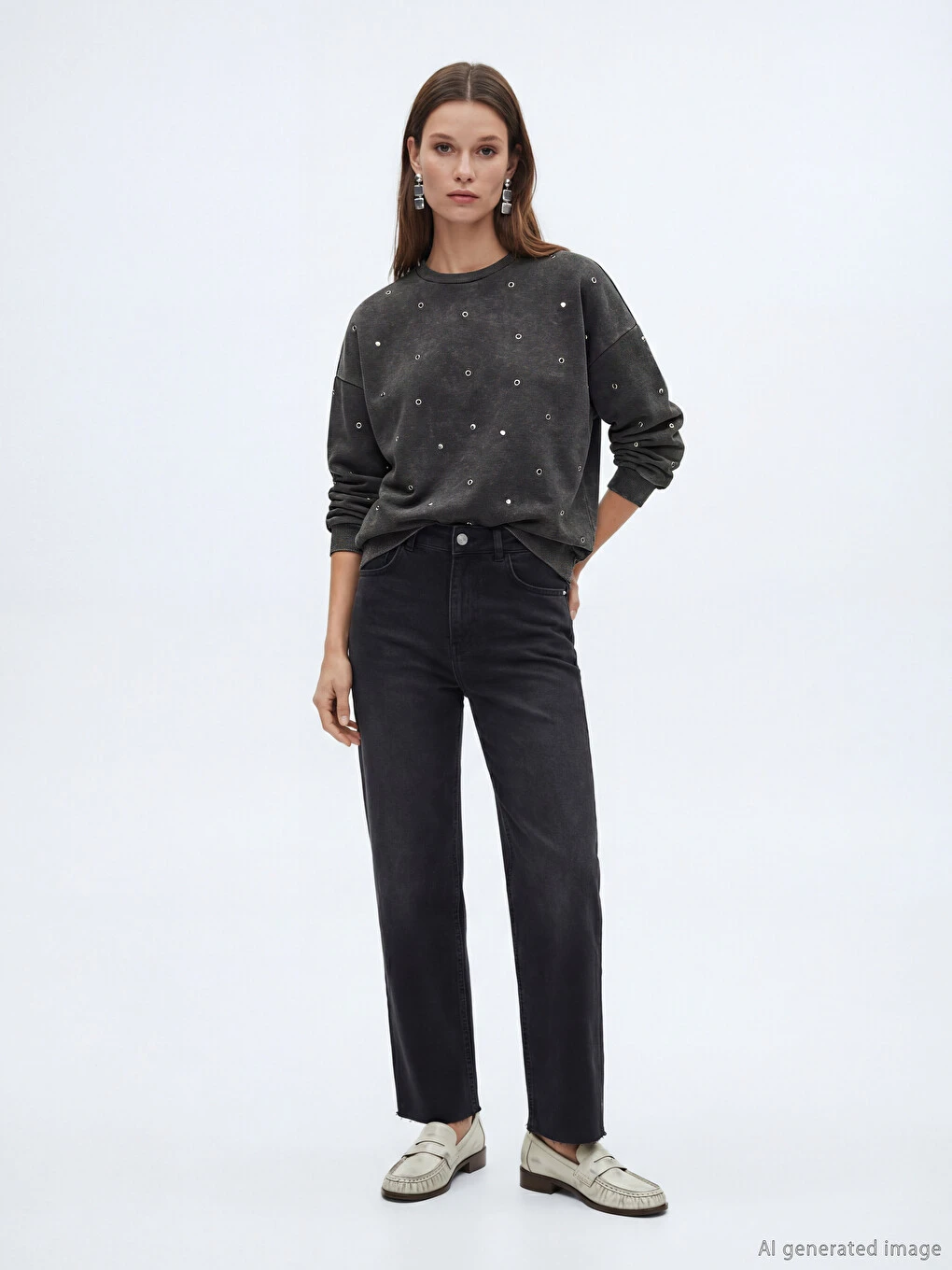 LCW Modest Ženska Tunika Oversized Dukserica Sa Štrasom.